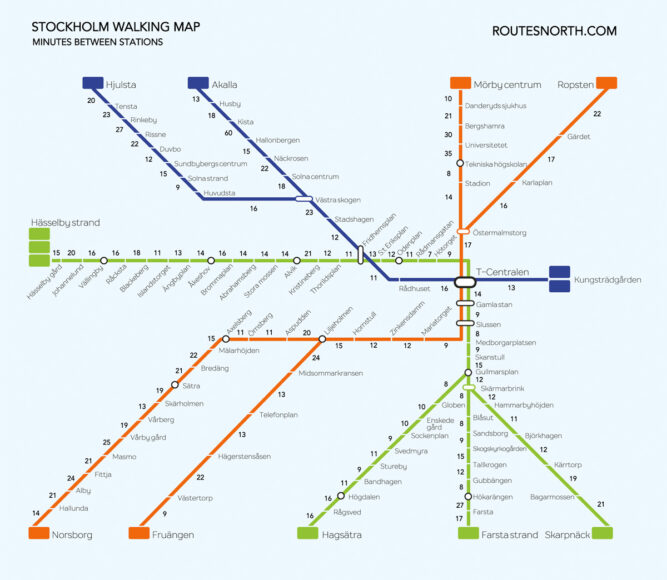Stockholm walking map - Routes North