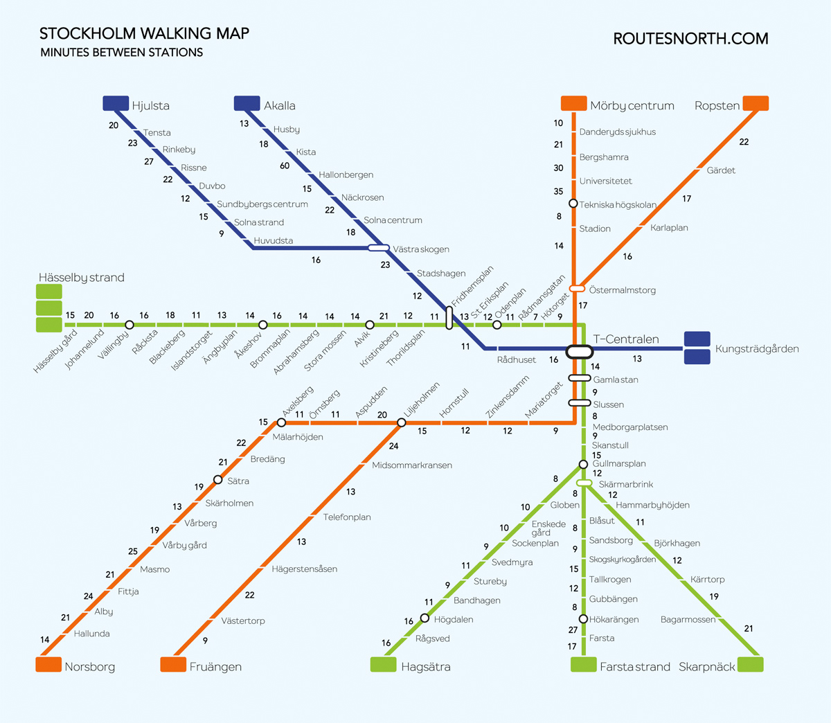Stockholm walking map - Routes North