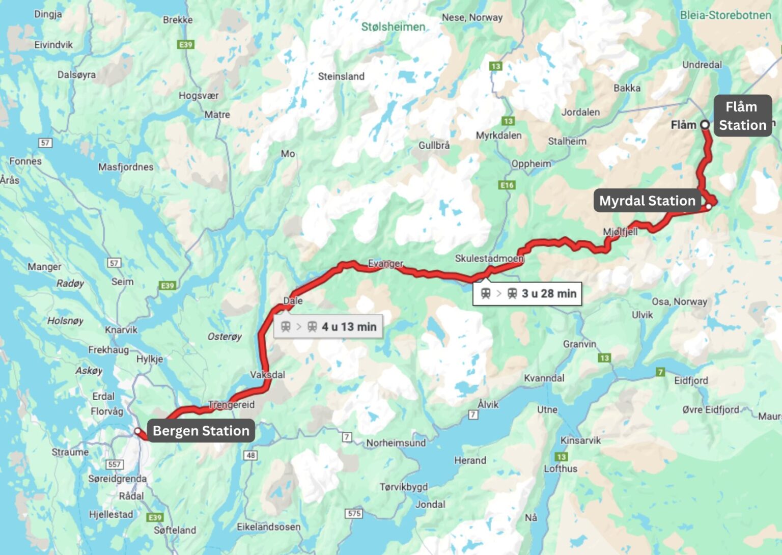 The spectacular train ride from Bergen to Flåm - Routes North